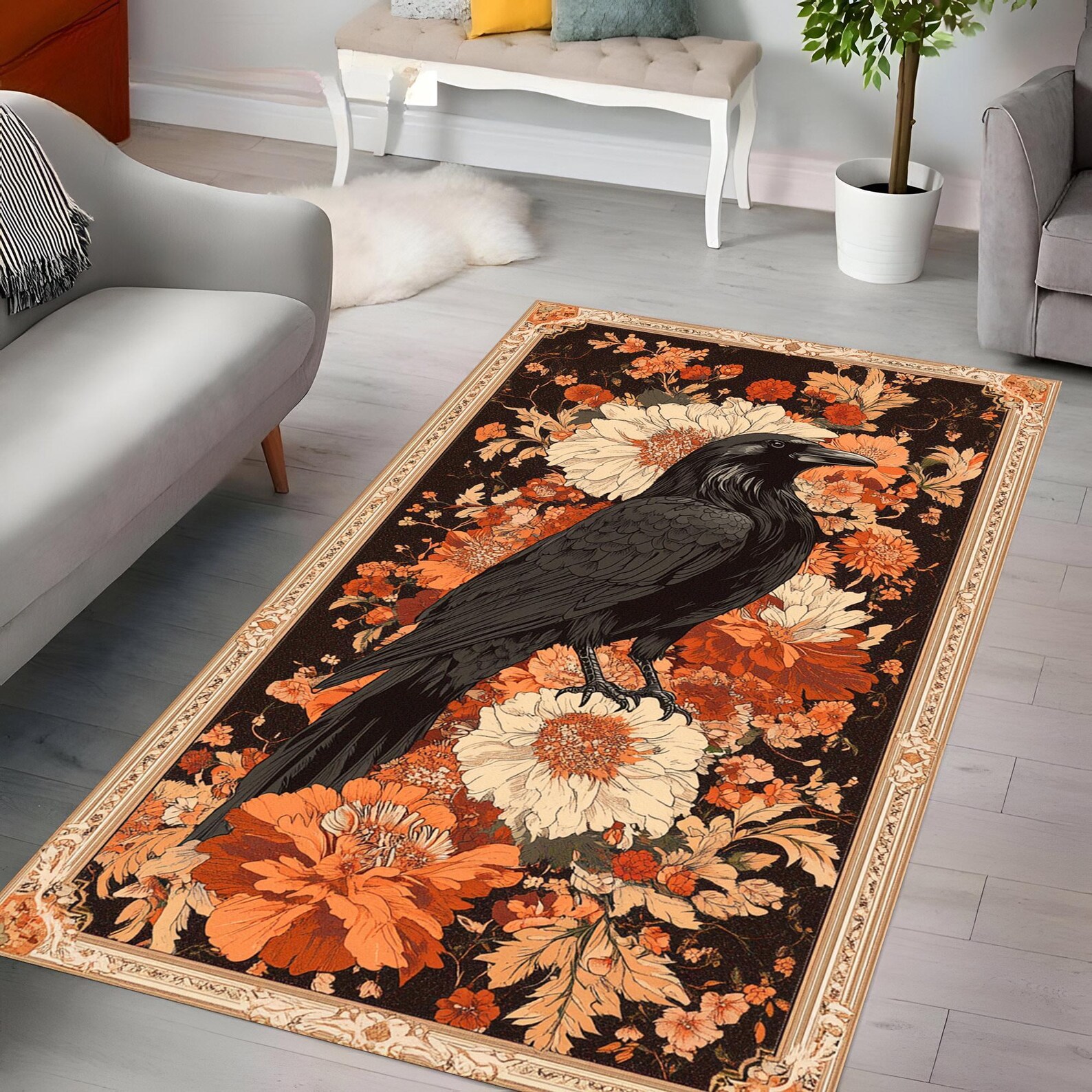 Gothic Raven Rug, Gothic Home Decor, Goth Crow Rug, Gothic Rug for Goth ...