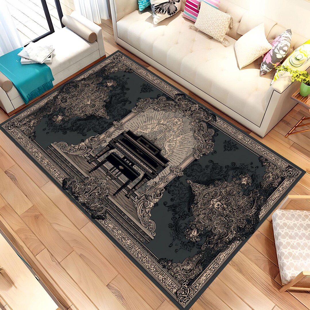 Grand Piano, Piano Rug, Piano Rustic Home Art, Music Rug, Piano Keys ...