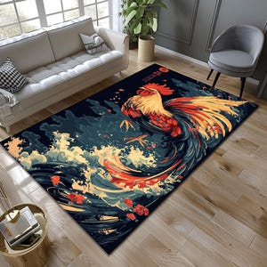 Red Rooster Rug, Rooster Rug, Rooster Pattern Rug, Animal Rug, Area Rug ...