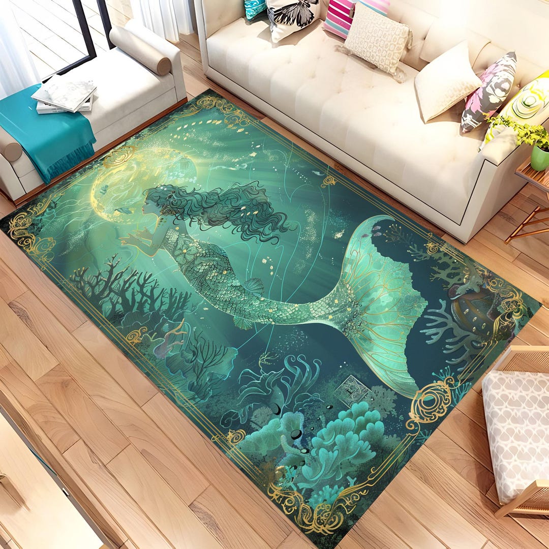 Mermaid Rug, Fantasy Mermaid Rug, Magical Mermaid Rug, Tarot Card Rug ...