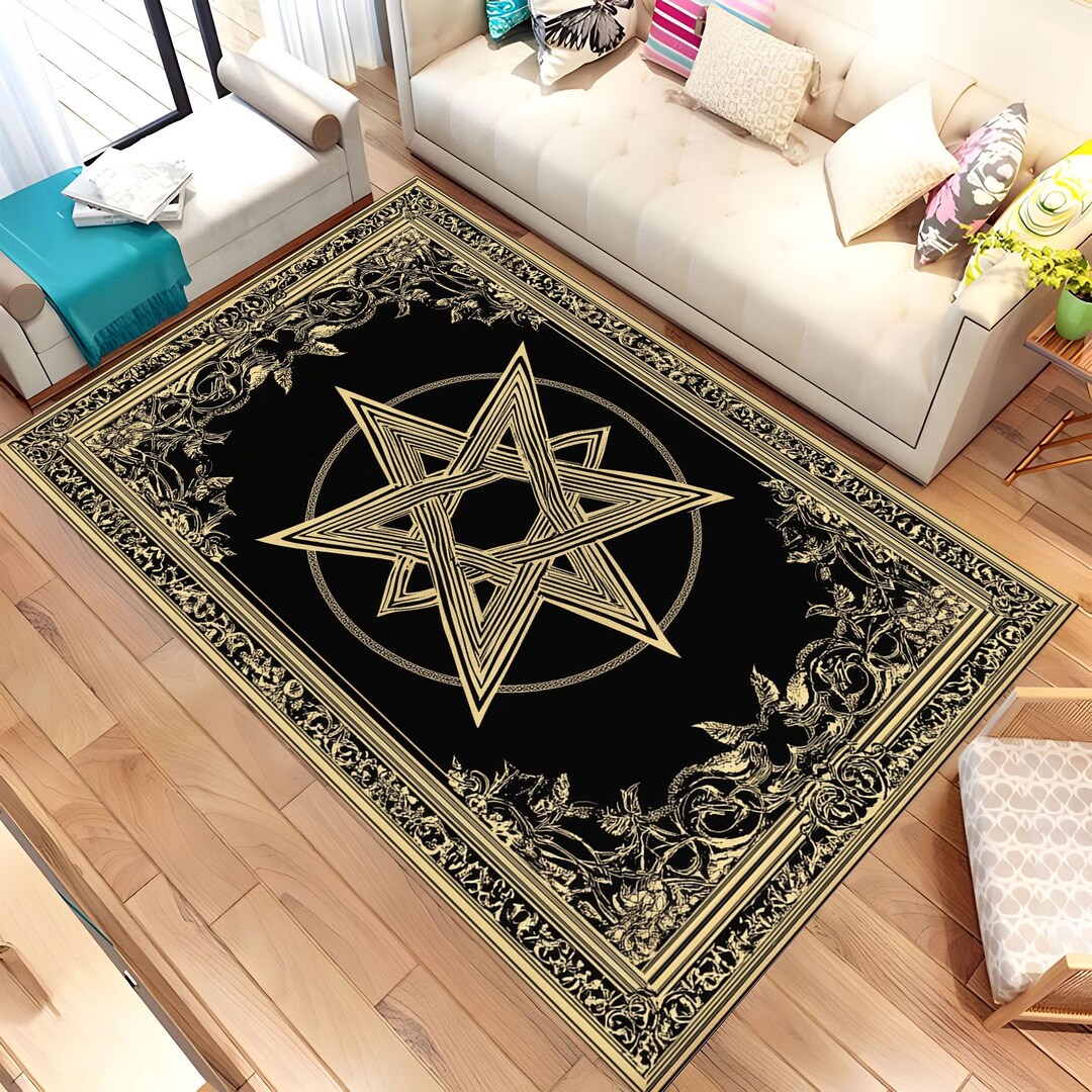 Pentagram Rug, Gothic Pentagram Rug, Black Pentagram Rug, Protection ...