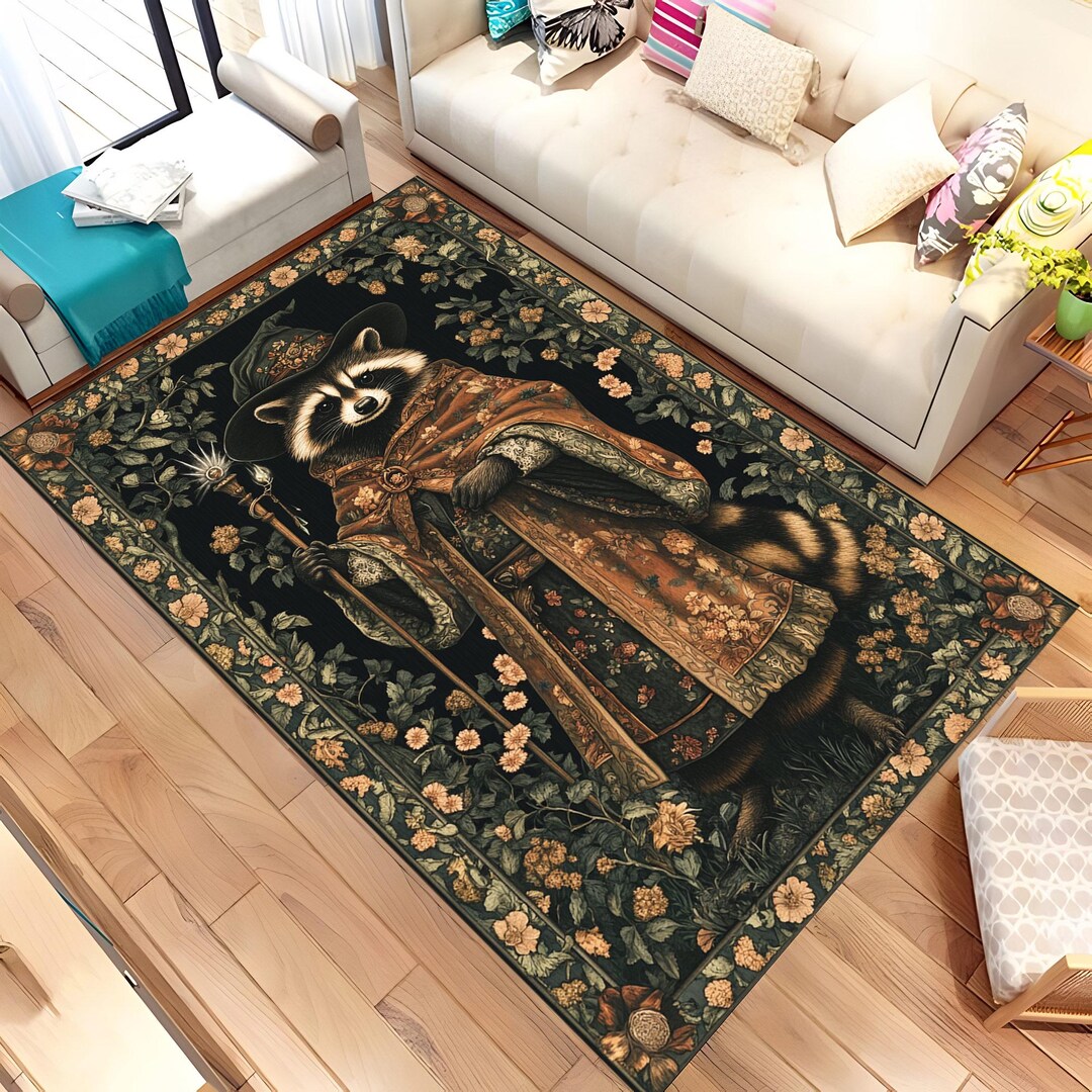 Gothic Rug, Raccoon Rug, Raccoon Pattern Rug, Gothic Rug for Goth Room ...