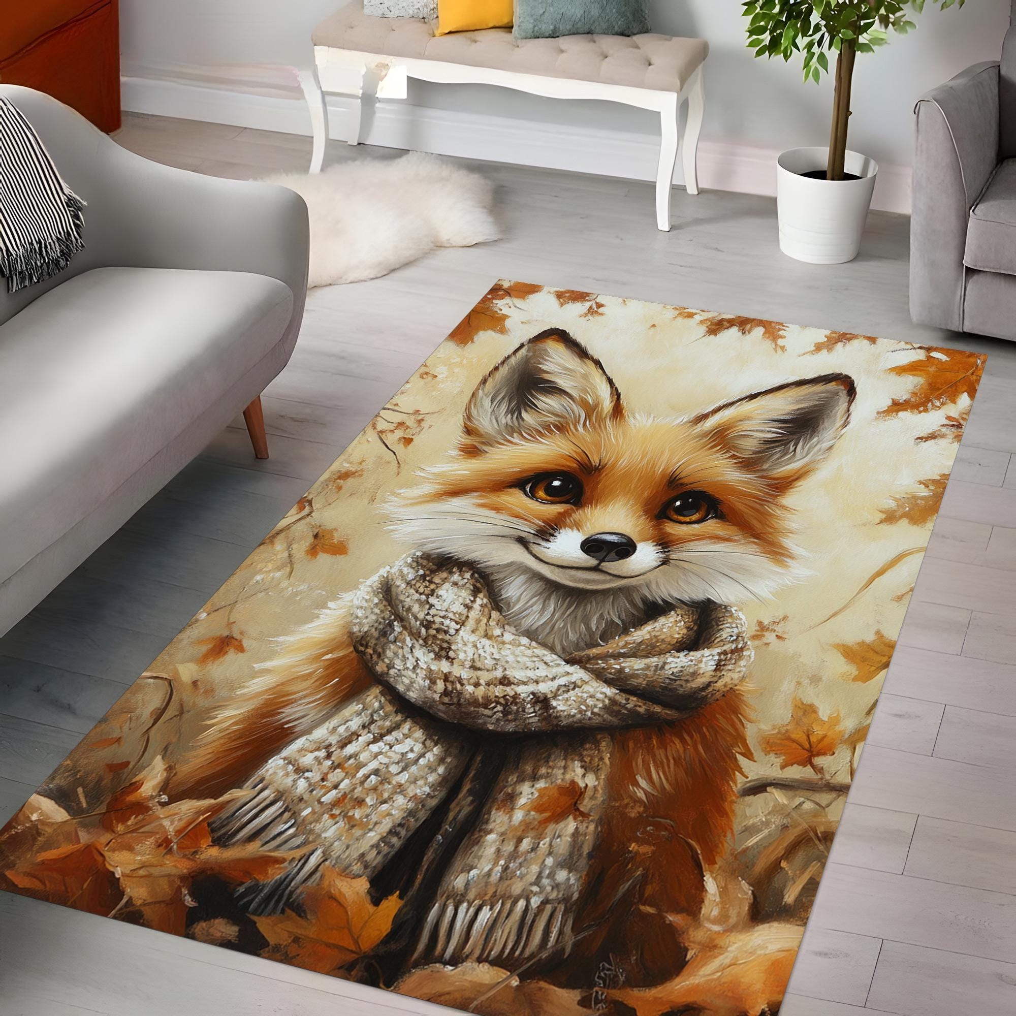 Happy Fox Rug, Cool Fox Rug, Animal Rug, Fox Pattern, Cool Rug, Living ...