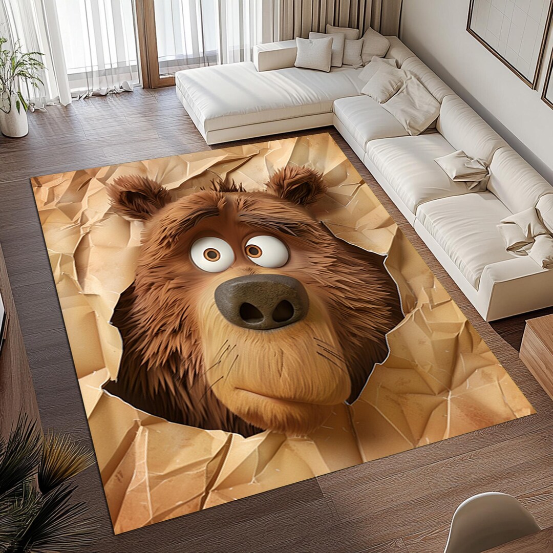 Bear Theme Rug, Bear Rug, 3D Rug, Animal Rug, Wildlife Rug, Living Room ...