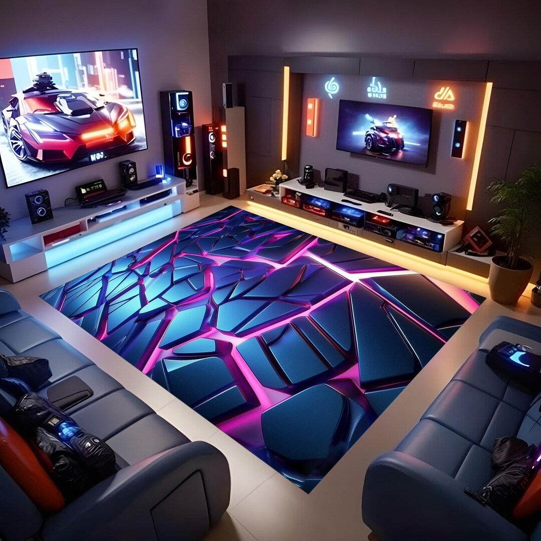 Neon Rug, Gamer Rug, Game Rug, Neon Look Rug, Gaming Room Rug, E-sport ...