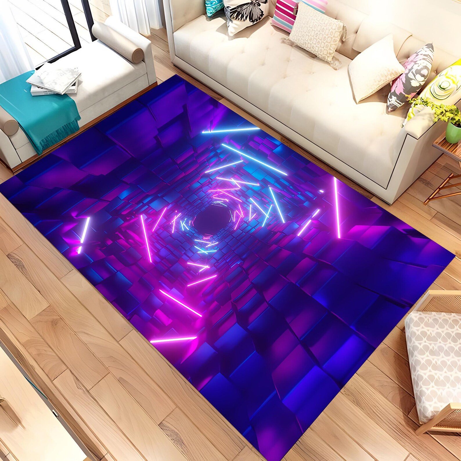 Neon Rug, Colorful Rug, Purple Rug, 3D Rug, Neon Look Rug, Home Decor ...