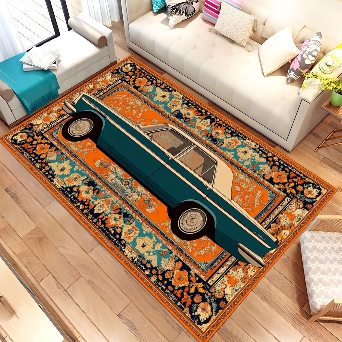 Vintage Car Rug, Classic Car Rug, Car Lover Gift Rug, Retro Car Rug ...
