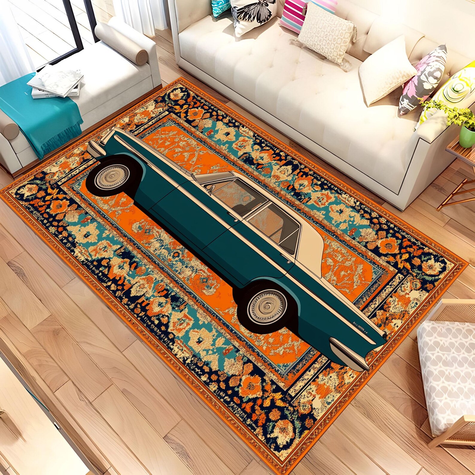 Vintage Car Rug, Classic Car Rug, Car Lover Gift Rug, Retro Car Rug ...