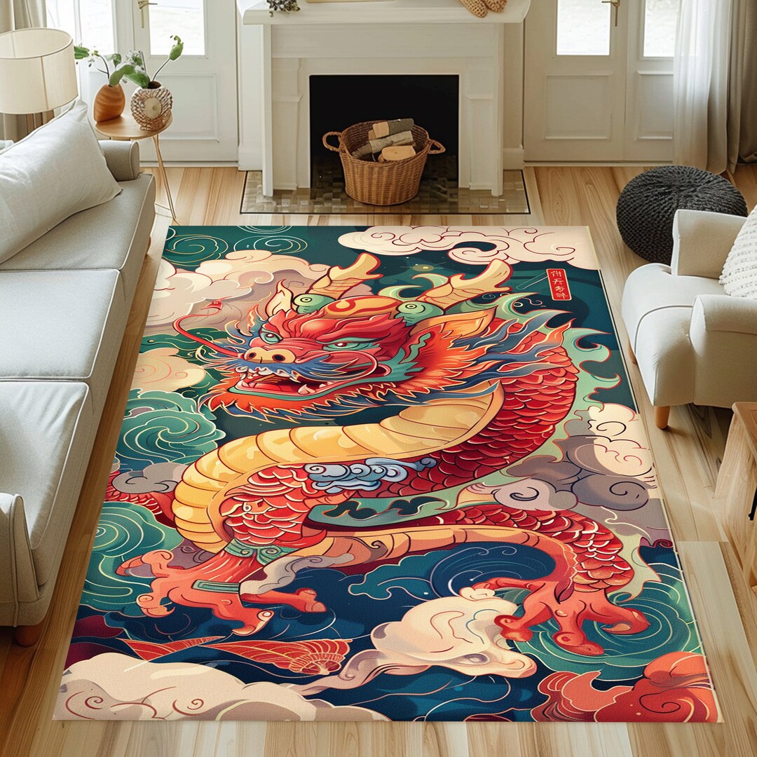 Chinese Dragon Rug, Colorful Rug, Dragon Rug, Legendary Rug, Abstract ...