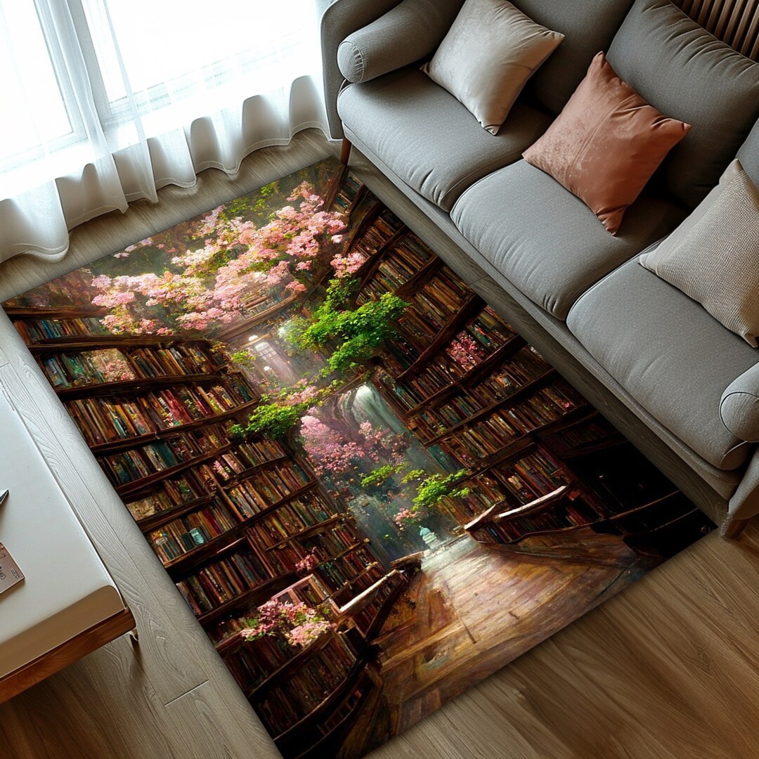 Library Carpet, Book Rug, Bookcase Rug, Tree Rug, Flowers Rug, Home ...