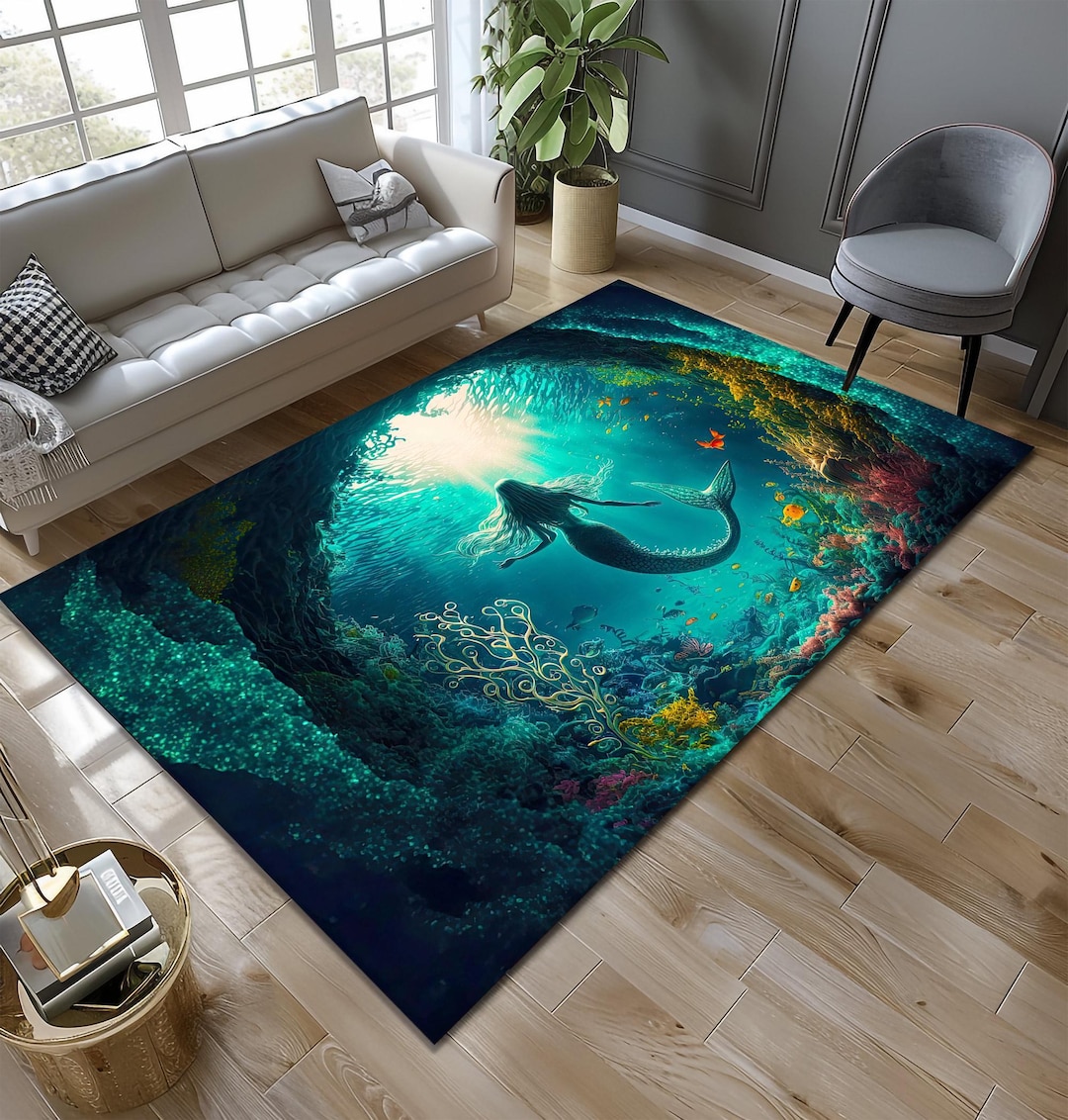 Mermaid Rug, Fantasy Mermaid Rug, 3D Rug, Magical Mermaid Rug, Undersea ...