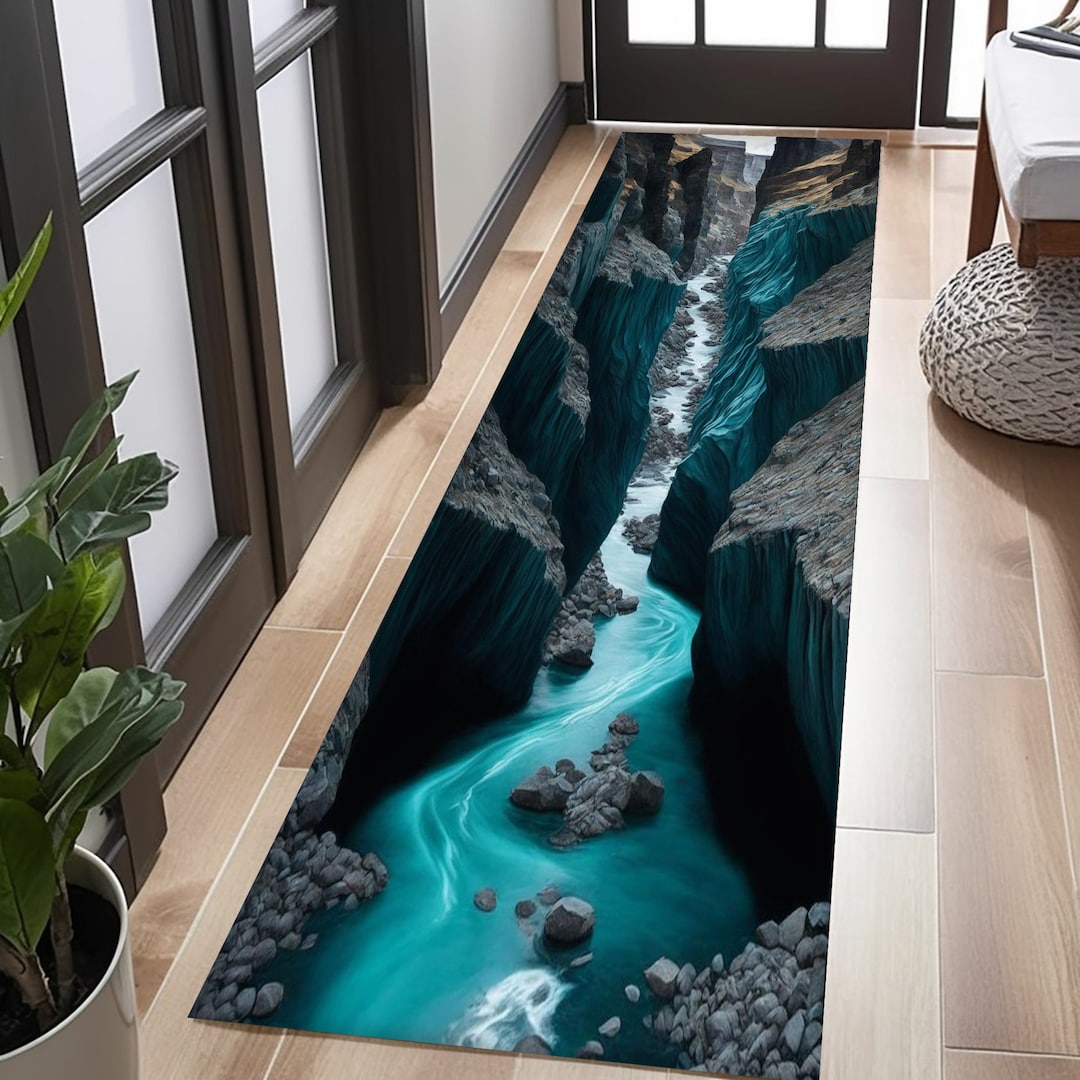 Nature Design Rug, Mountain Rug, Stream Rug, 3D Runner Rug, 3D Rug ...