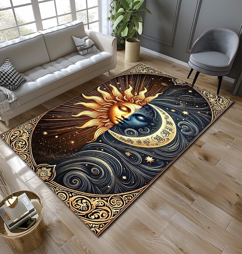 Sun and Moon Rug, Moon Rug, Mythology Rug, Luxury Rug, Sun and Moon ...