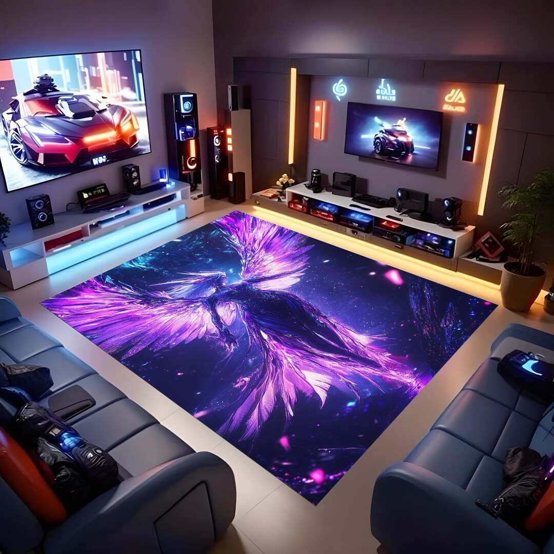 Angel Rug, Gaming Rug, Gaming Room Decor, Neon Rug, Area Rug, Rugs for ...