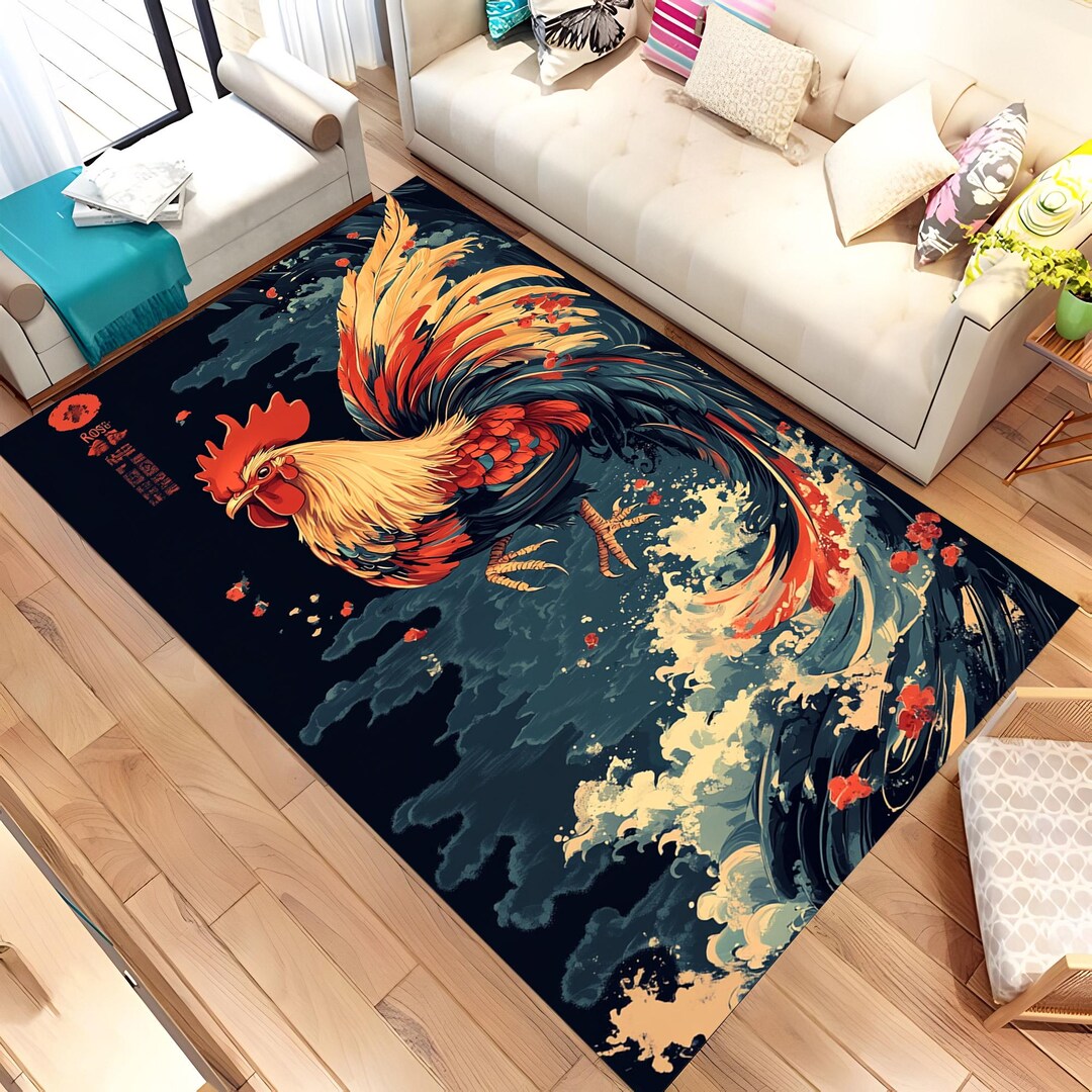 Red Rooster Rug, Rooster Rug, Rooster Pattern Rug, Animal Rug, Area Rug ...