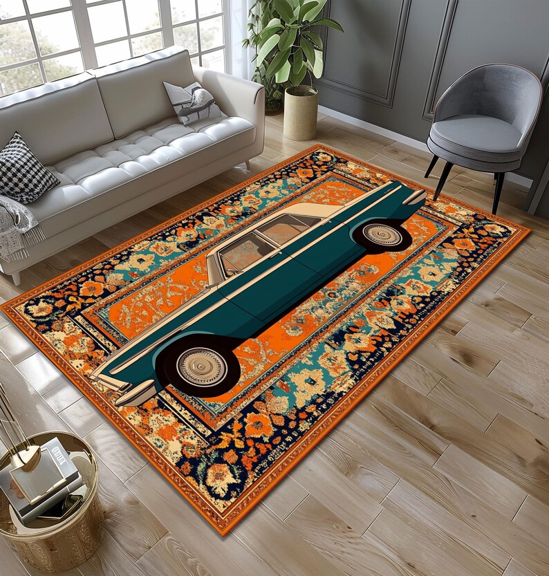 Vintage Car Rug, Classic Car Rug, Car Lover Gift Rug, Retro Car Rug ...