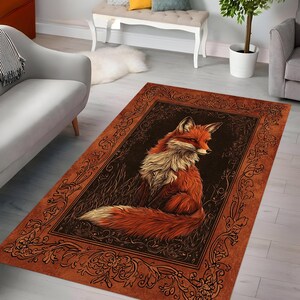 Rustic Fox Area Rug for Living Room, Woodland Themed Animal Decor, Cozy ...