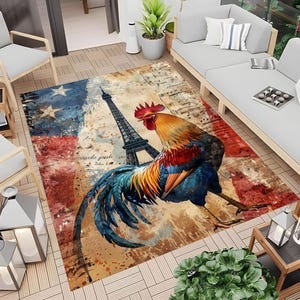 Red Rooster Rug, Rooster Rug, Eifel Themed Rug, Rooster Pattern Rug ...