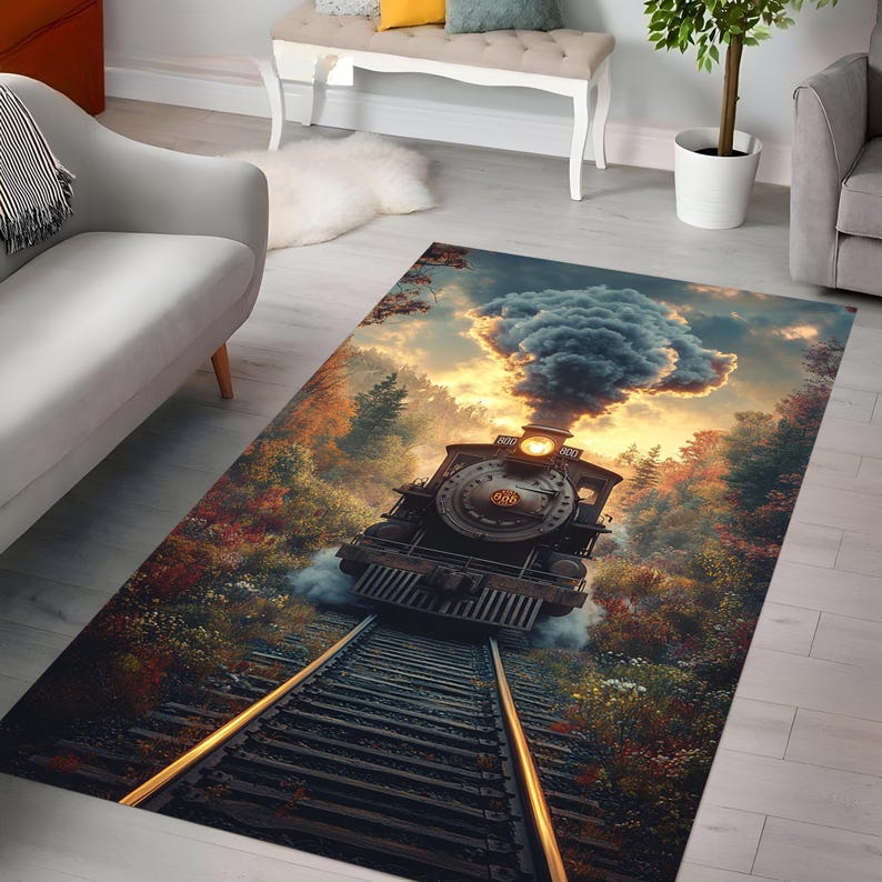 Train Rug, Train Pattern Rug, Railway Rug, Steam Train Rug, Tree Rug ...