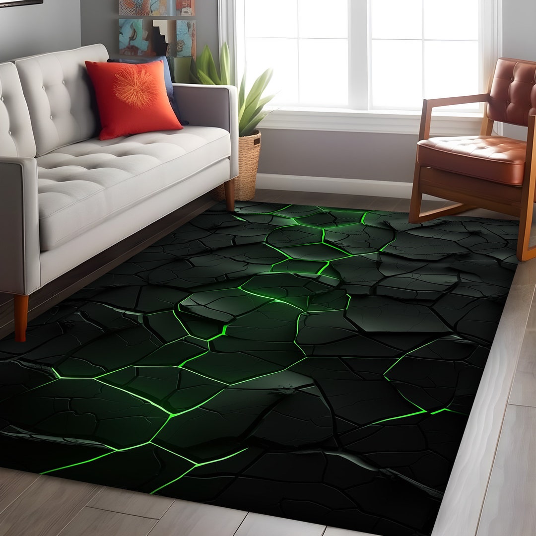Neon Look Rug, Green Area Rug, Gaming Room Rug, E-sport Rug, Colorful ...