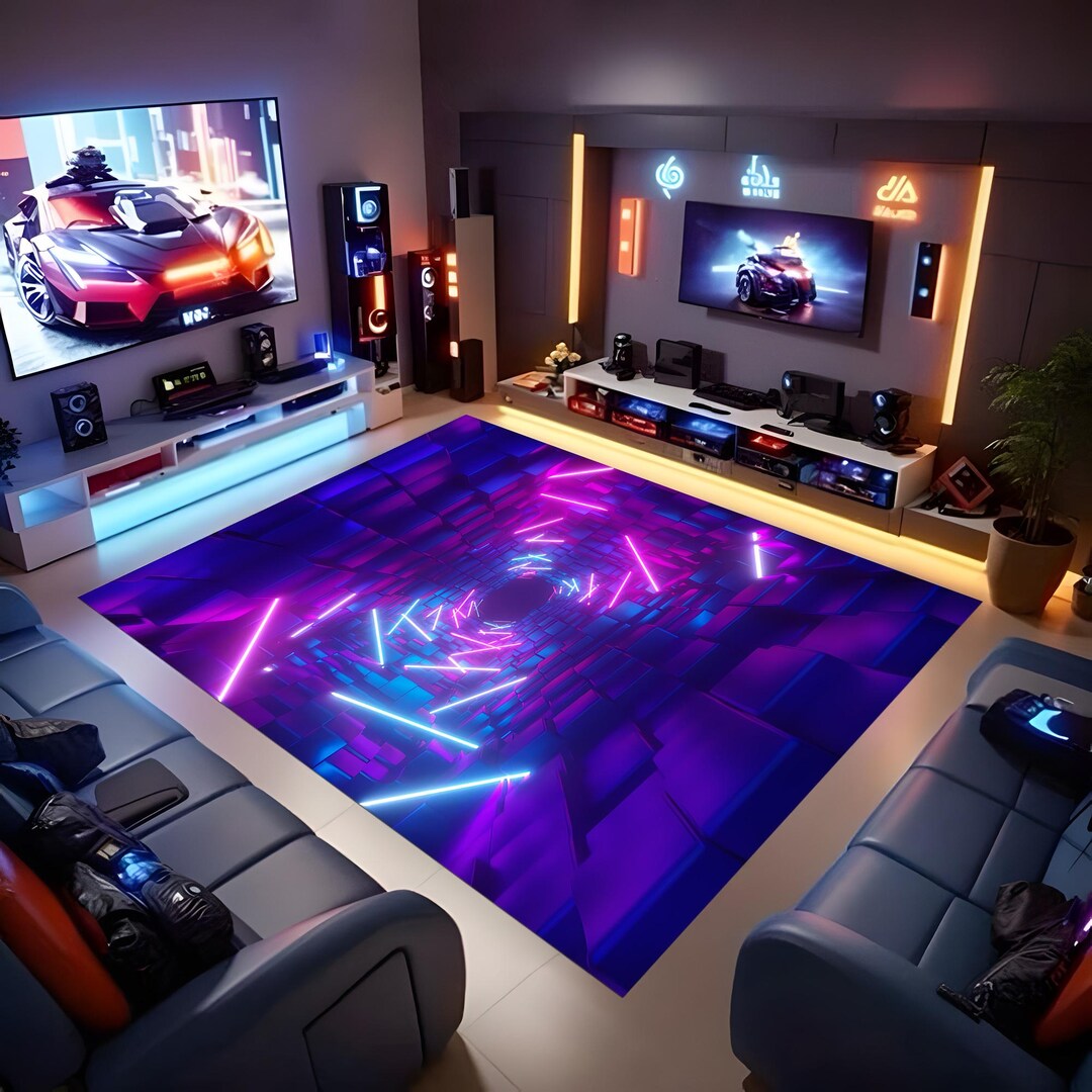 Neon Rug, Colorful Rug, Purple Rug, 3D Rug, Neon Look Rug, Home Decor ...