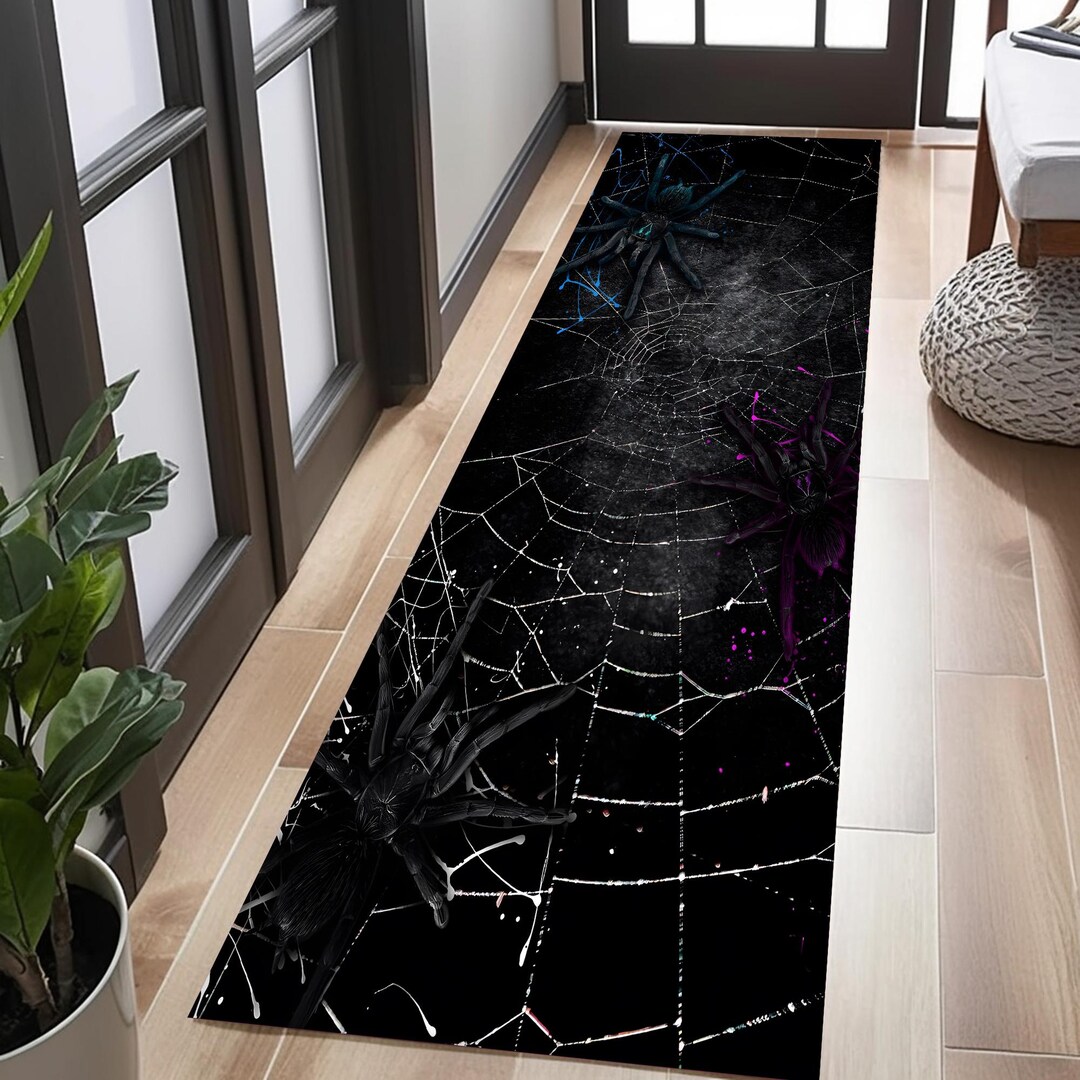 Spider Rug, Spider Web Rug, Black Area Rug, Spooky Dark Spider Rug ...