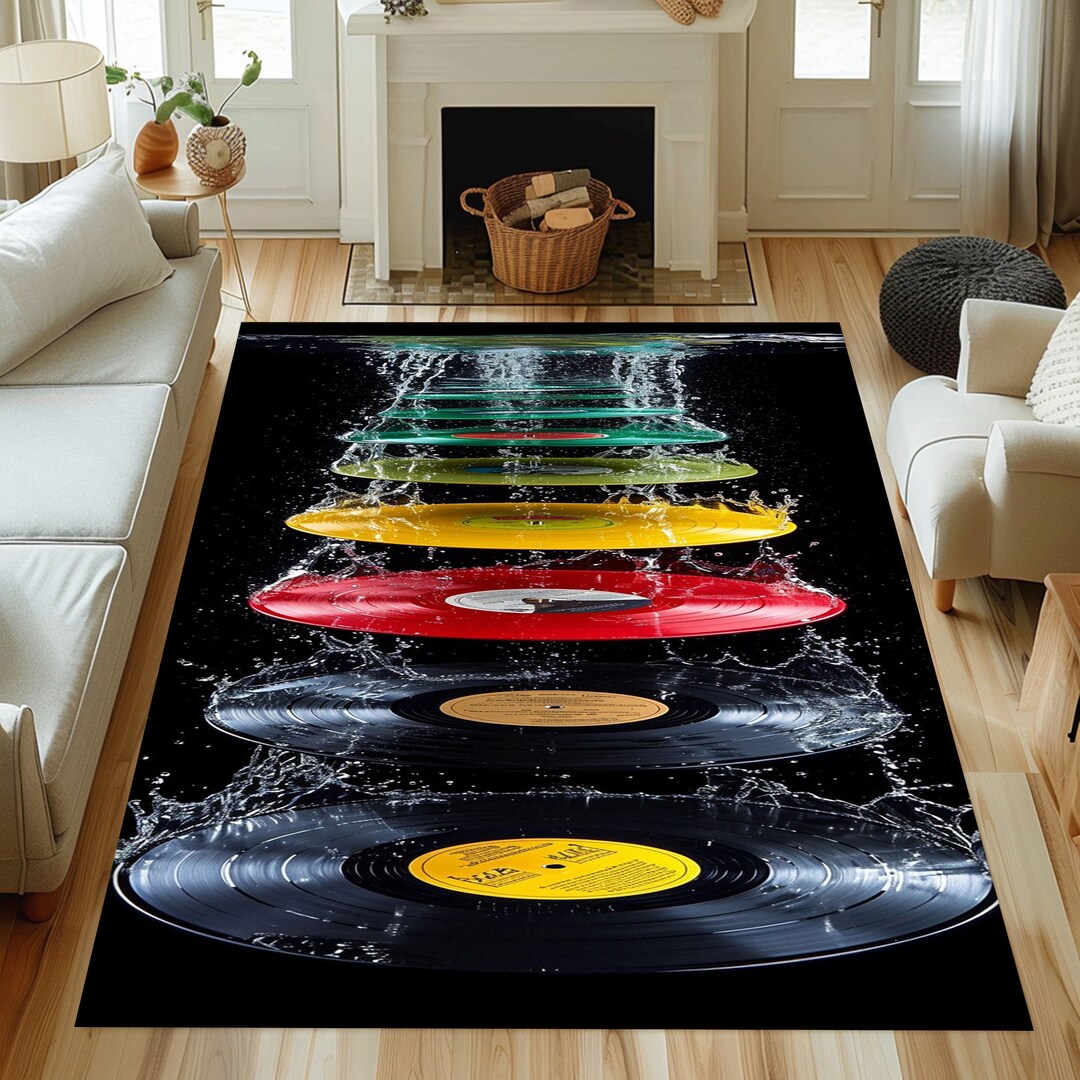 Music Themed Rug, CD Disc Pattern, Music Area Rug, Cd Print Rug, Home ...