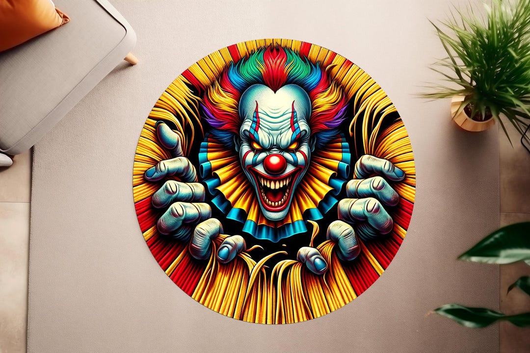 Personalized Horror Clown Round Rug, Scary Clown Themed Area Carpet for ...