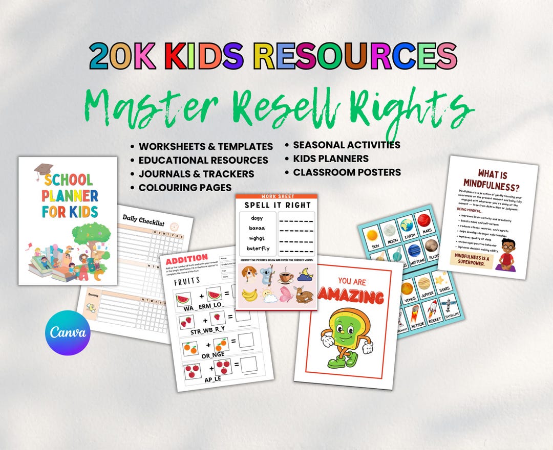 20,000+ Kids Educational Resources Bundle: Worksheets, Planners ...