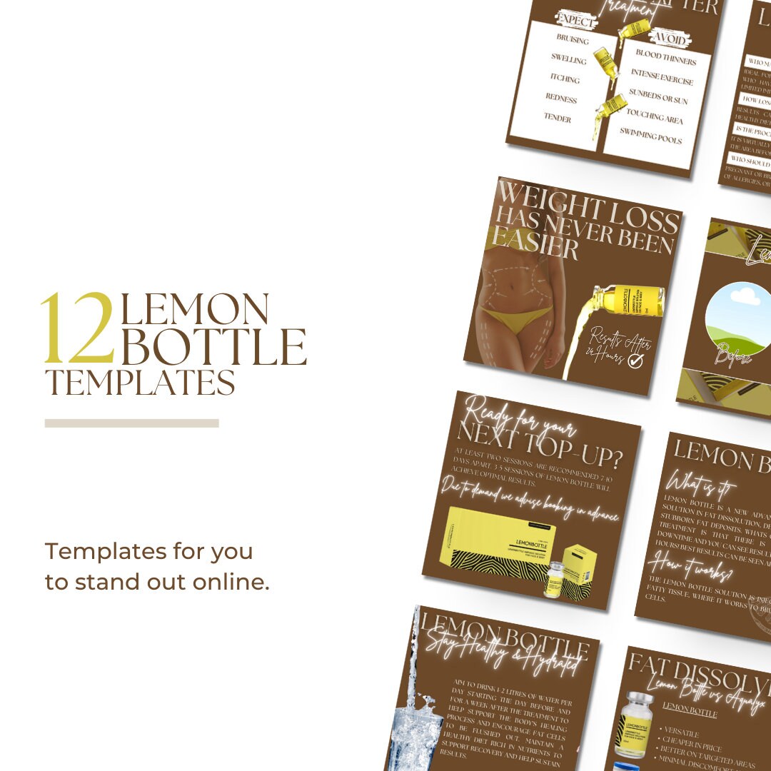 12 Lemon Bottle Templates Bundle | Aesthetics, Fat Dissolve, Social ...