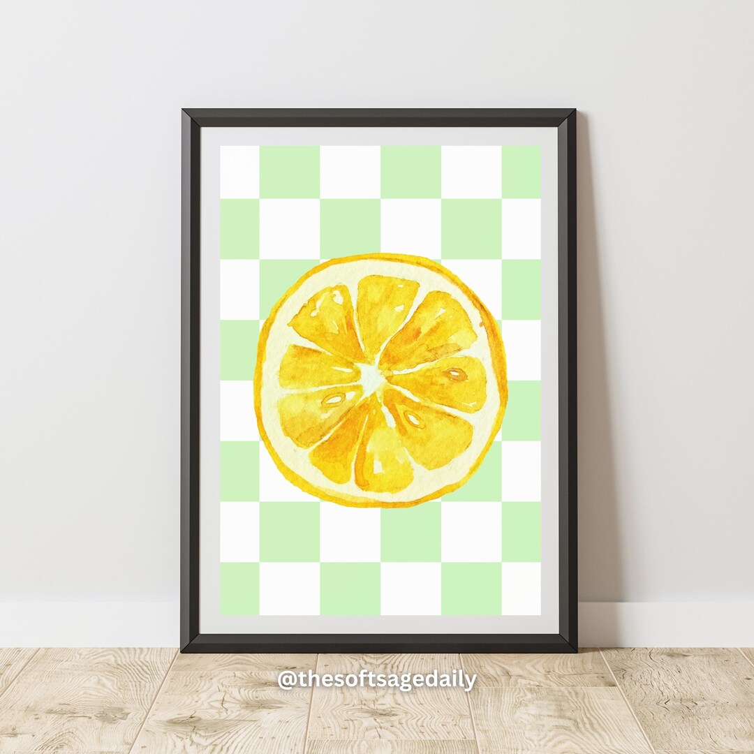 Retro Lemon Wall Art, Lemon Art Print, Lemon Fruit Art Print, Green ...