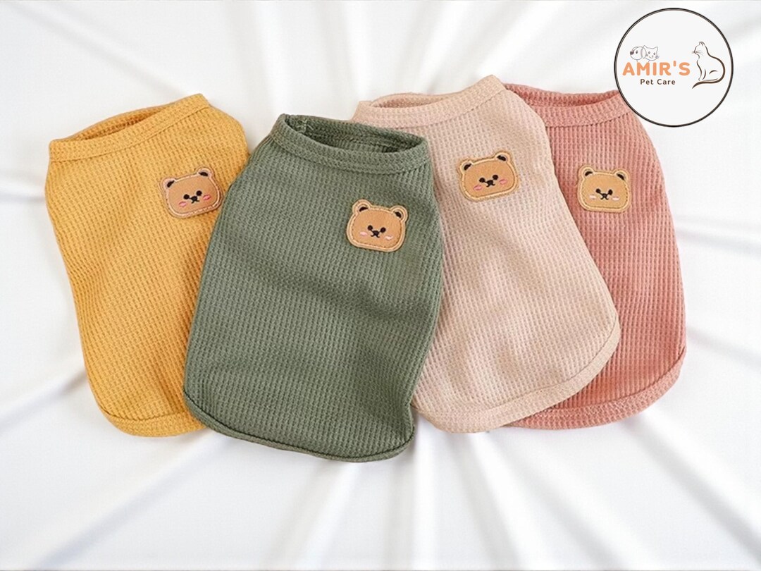 Bear Patch Pet Vest: Waffle Knit Dog & Cat T-shirt - Etsy