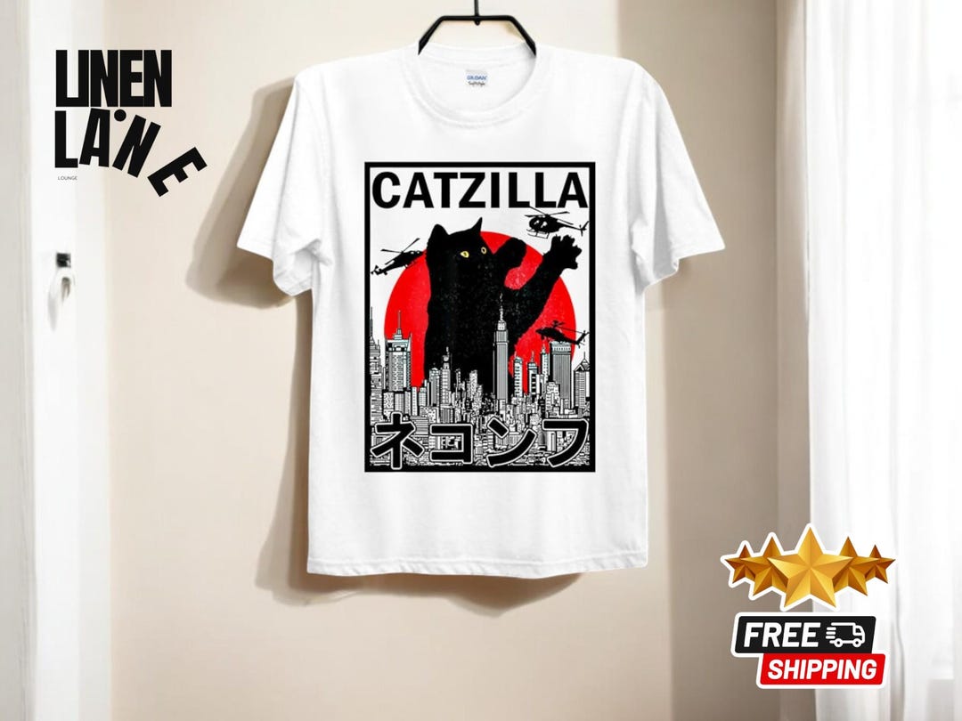 Funny Catzilla T-shirt | Comical Animal Graphic Tee | Oversized Casual ...