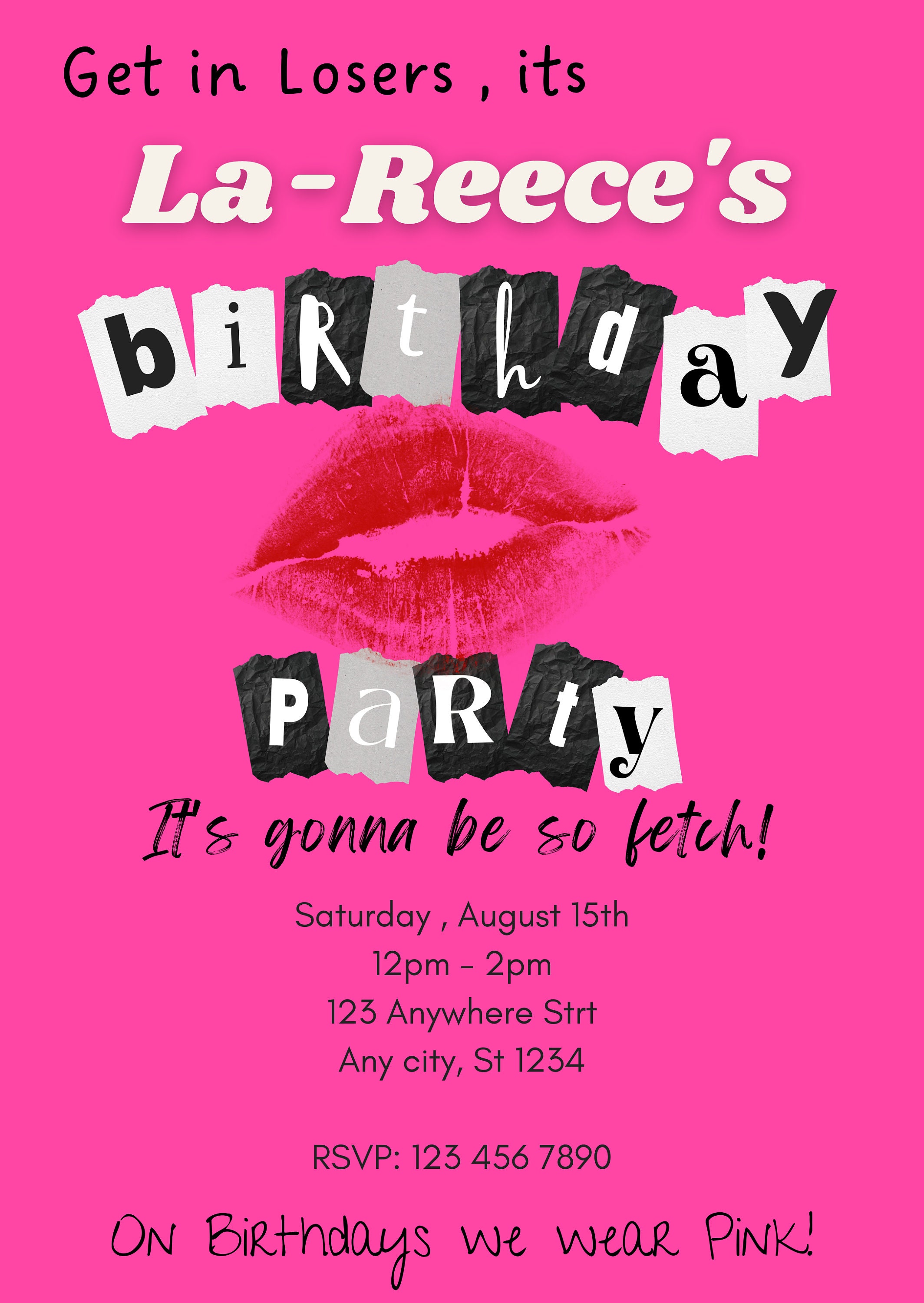 Editable Mean Girls Invitations, Mean Girls Printable Invitations, Mean ...