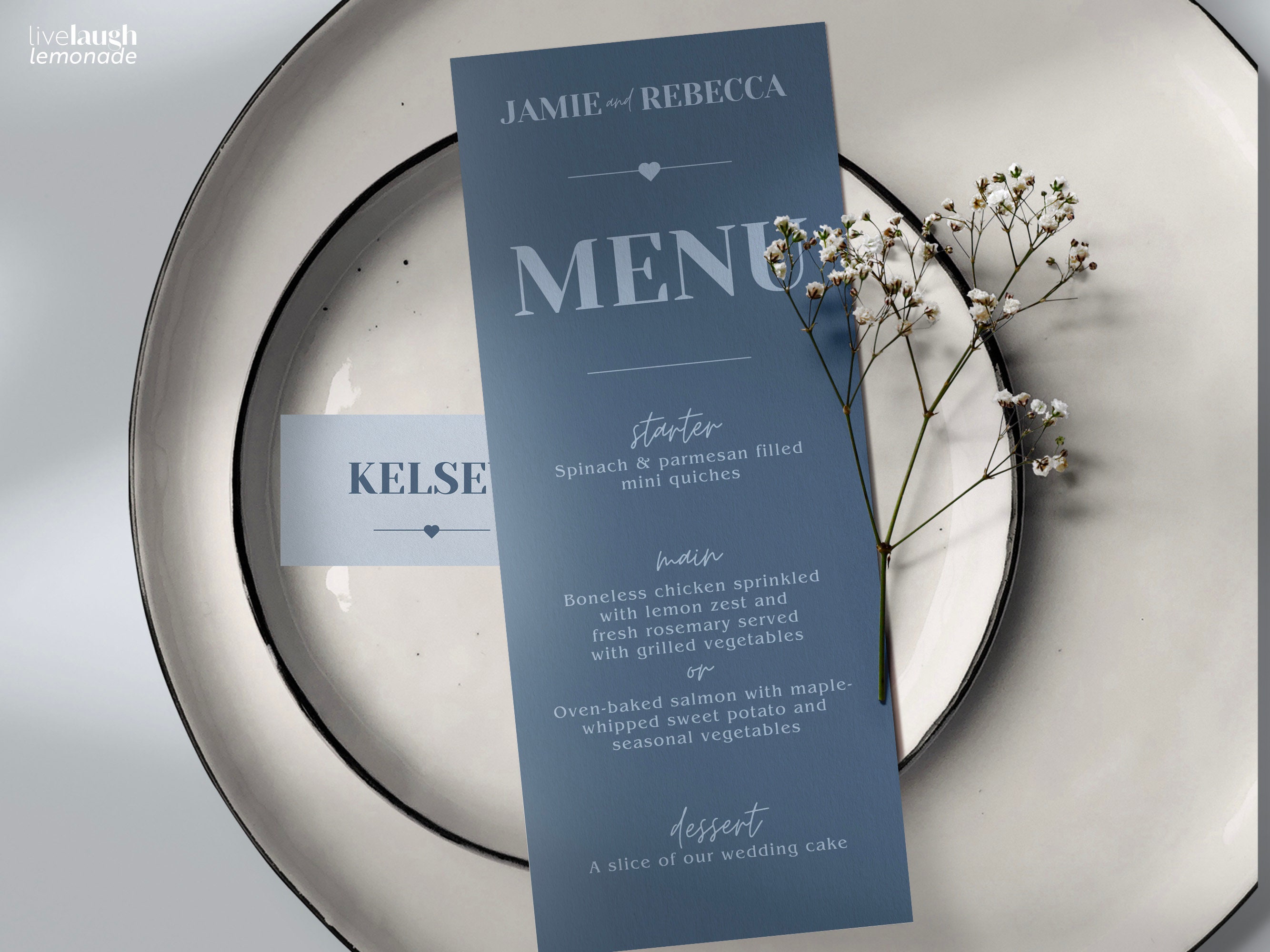 Simple Editable Wedding Menu and Place Cards Template for DIY Wedding ...