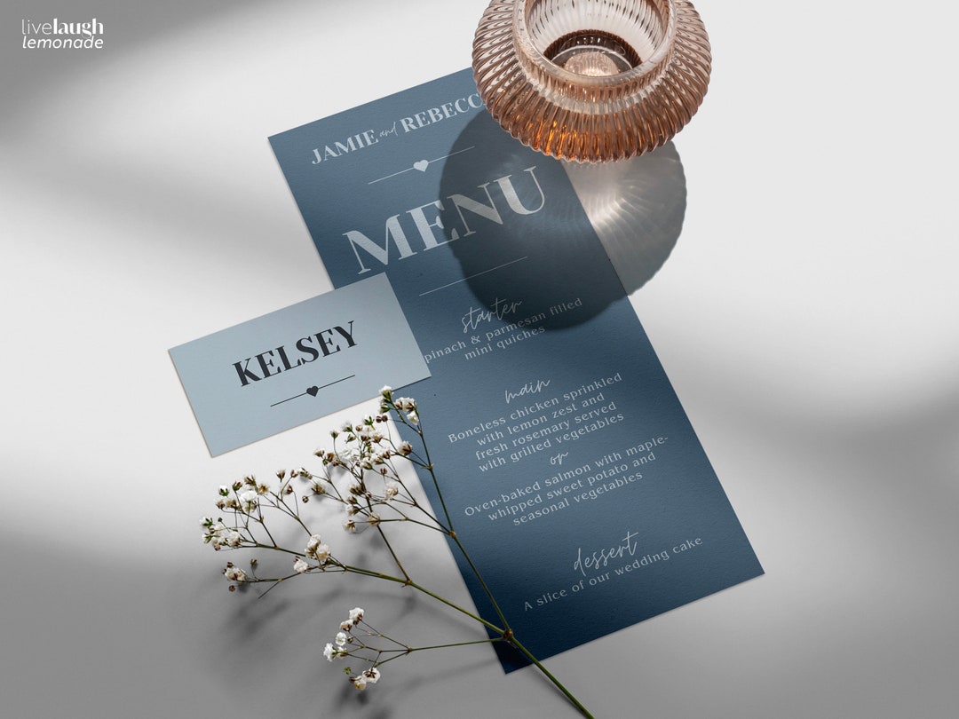 Simple Editable Wedding Menu and Place Cards Template for DIY Wedding ...