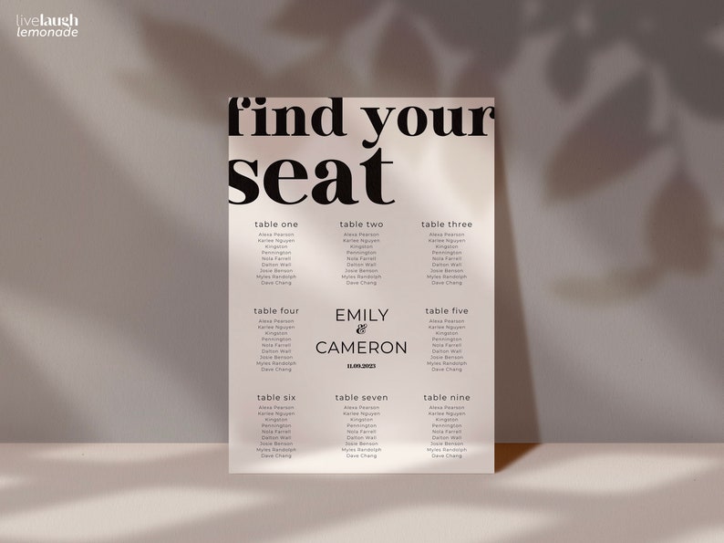 Editable Seating Chart Template for Wedding DIY Signs - Printable ...