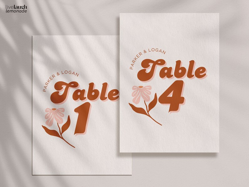 Retro Wedding Table Number With 70s Vintage Flower Design - Editable ...