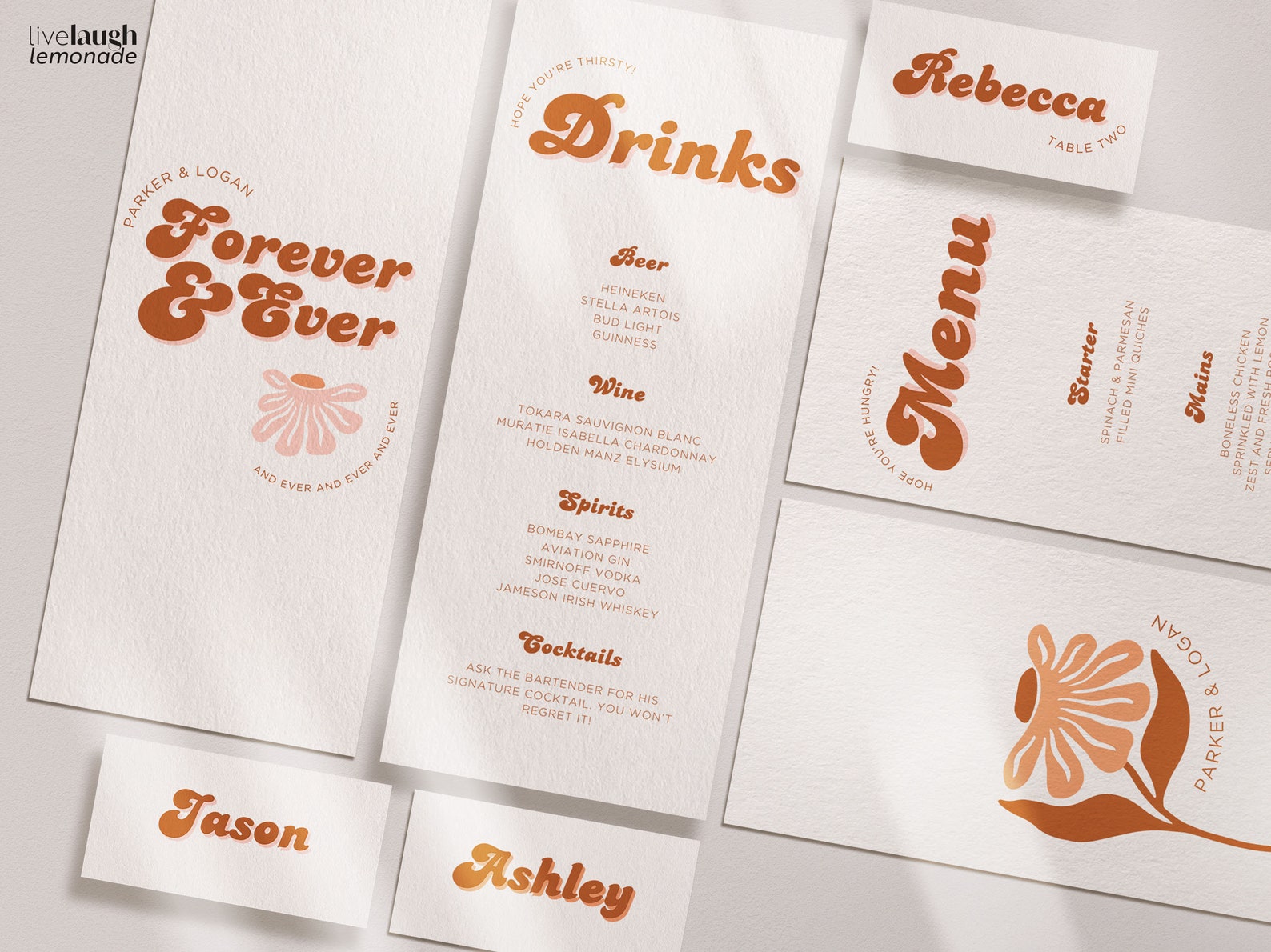 Retro Editable Wedding Menu Printable Template With Place Cards ...