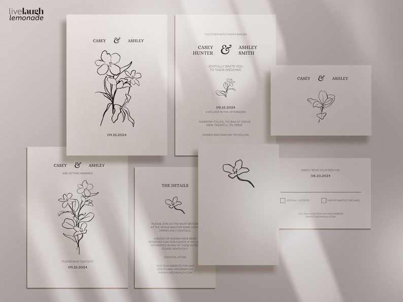 Minimal Modern Wedding Invitation Template With Hand Drawn ...