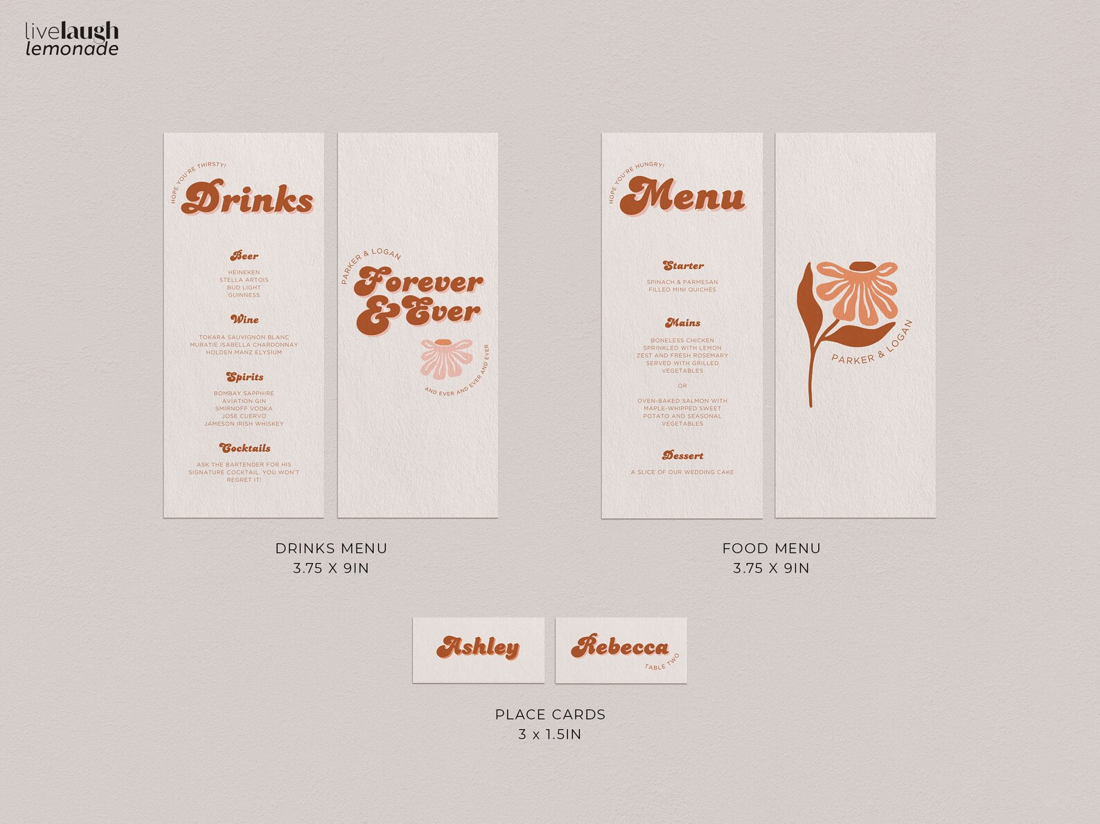 Retro Editable Wedding Menu Printable Template With Place Cards ...