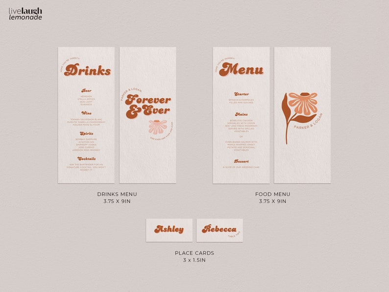 Retro Editable Wedding Menu Printable Template With Place Cards ...
