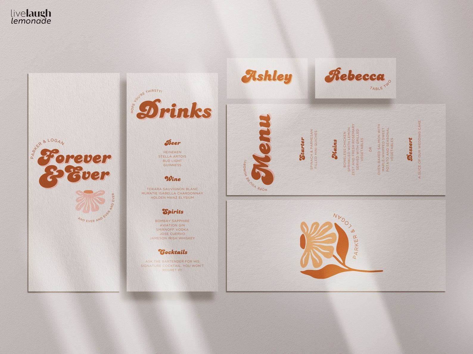 Retro Editable Wedding Menu Printable Template With Place Cards ...