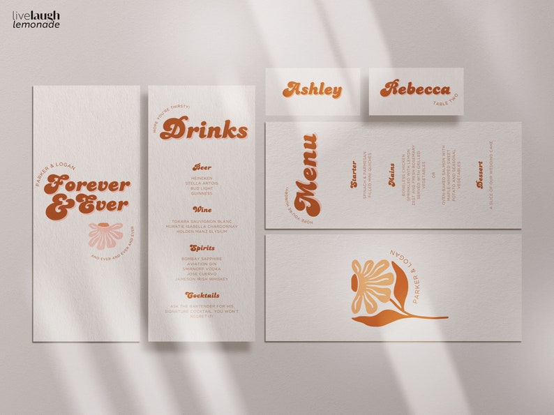 Retro Editable Wedding Menu Printable Template With Place Cards ...