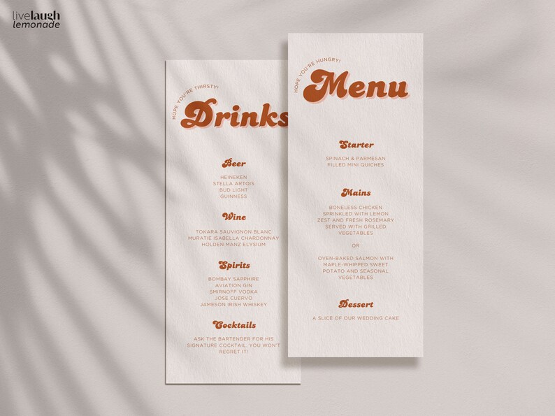 Retro Editable Wedding Menu Printable Template With Place Cards ...