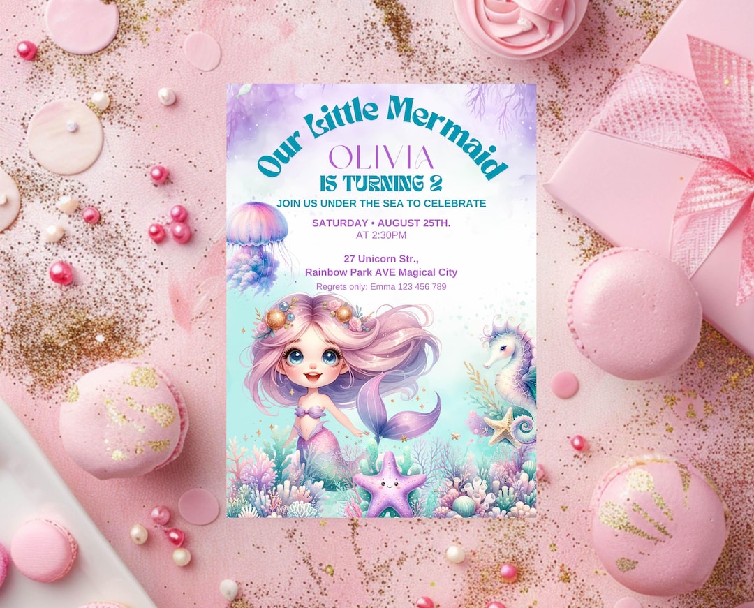 Mermaid Birthday Invitation, Mermaid Bash Under the Sea Birthday Invite ...