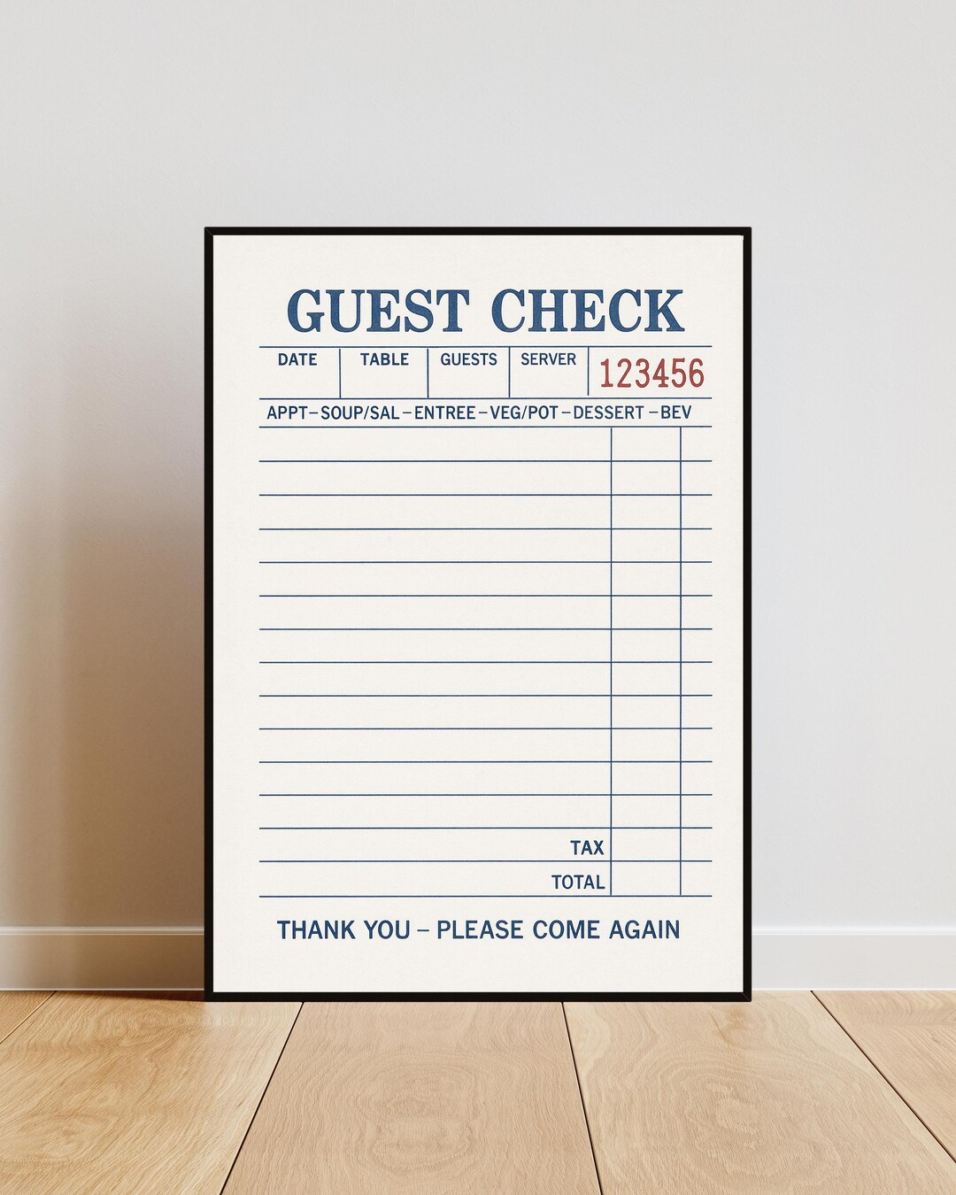 Blank Guest Check Art Print, Trendy Wall Art, Guest Check Print ...