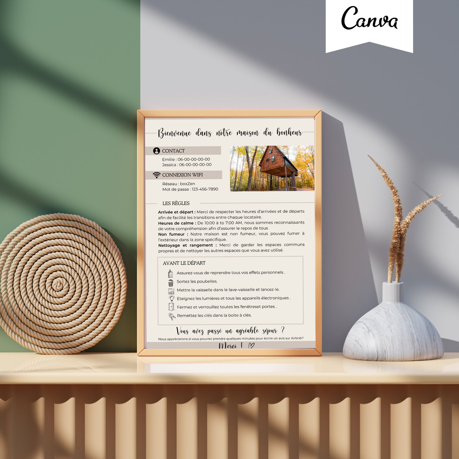 Airbnb Welcome Poster in French - Canva Template - Canva Editable ...