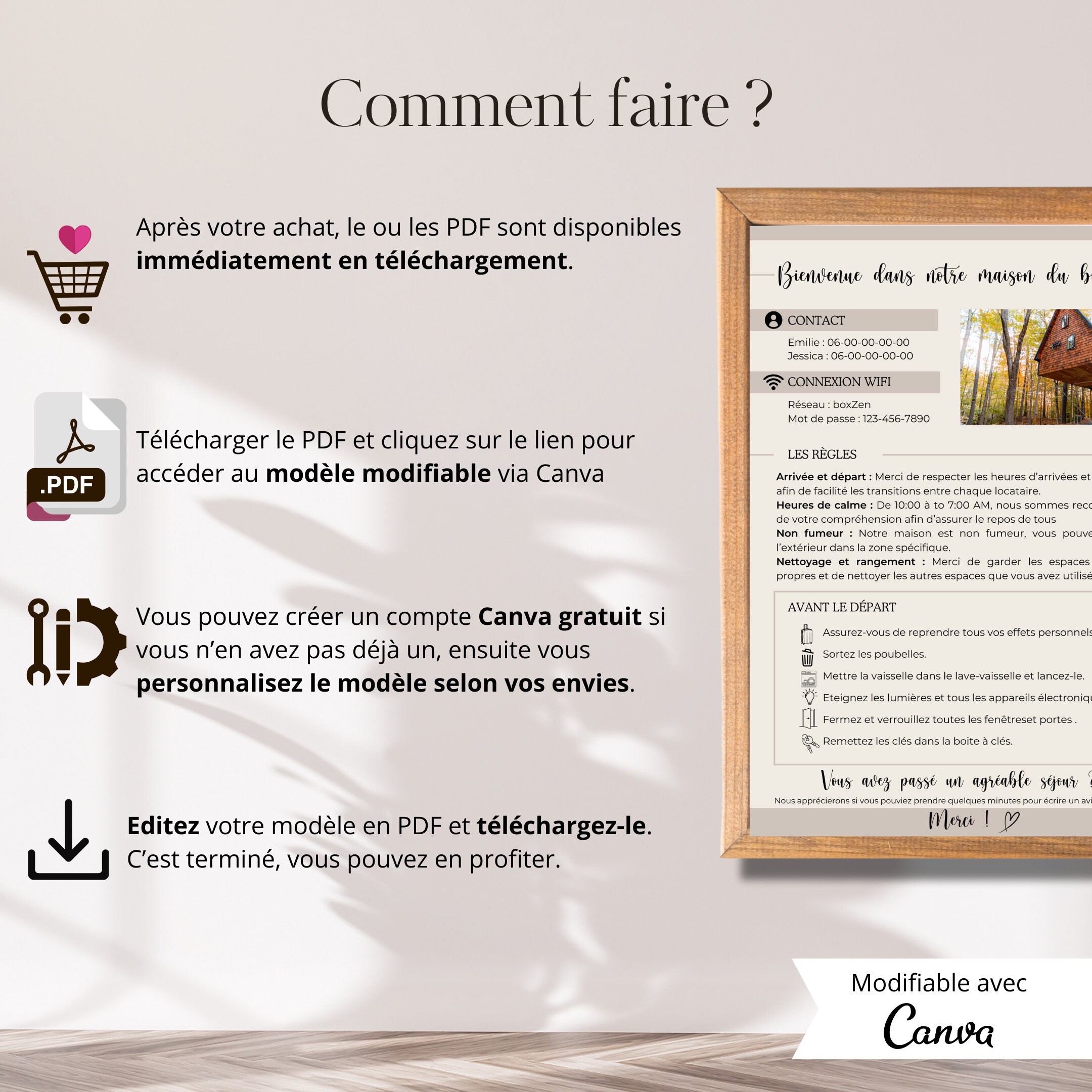 Airbnb Welcome Poster in French - Canva Template - Canva Editable ...