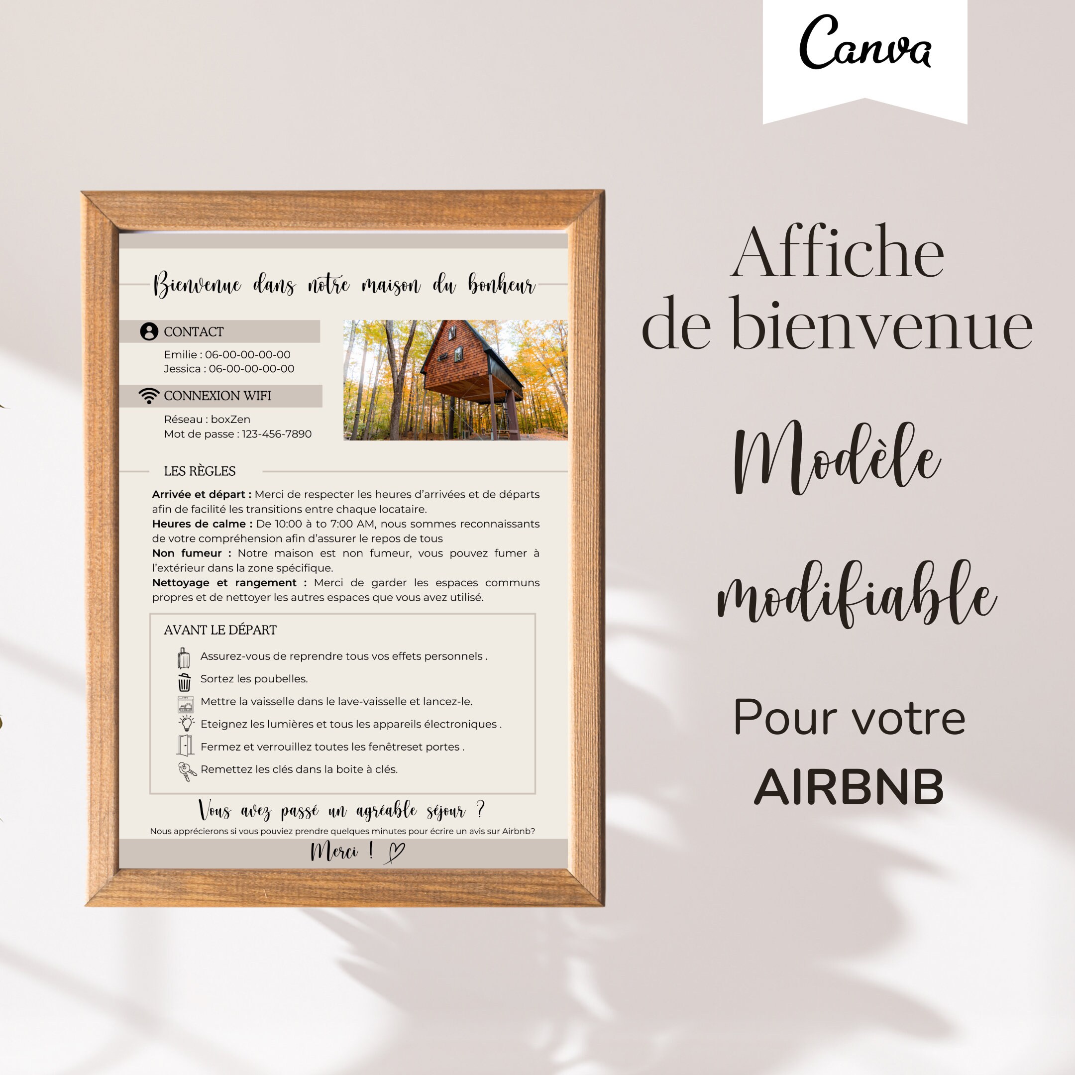 Airbnb Welcome Poster in French - Canva Template - Canva Editable ...